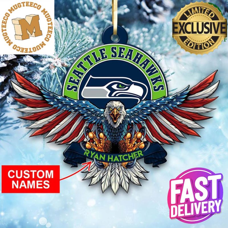 NFL Seattle Seahawks Xmas American US Eagle Custom Name Ornament - Mugteeco