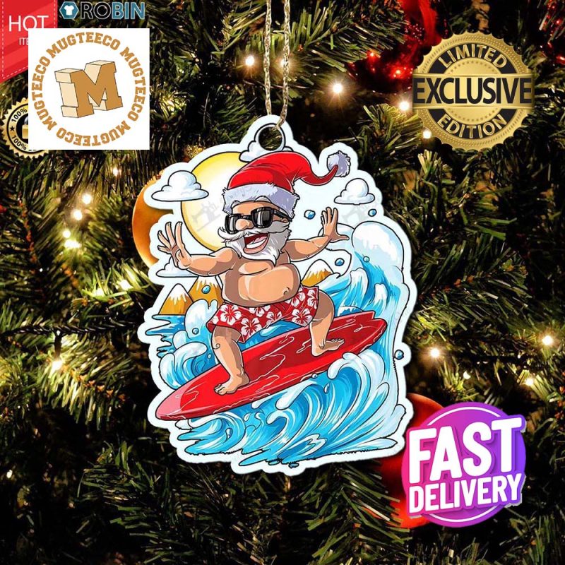 Santa Surfing Christmas Tree Decorations Ornament - Mugteeco