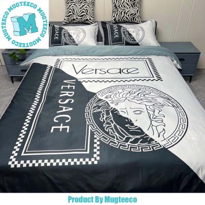 Versace Logo Black In White Background Most Comfortable Bedding Set ...