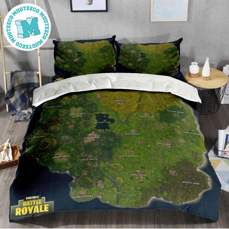 Fortnite Battle Royal Map Bedding Set Queen - Mugteeco