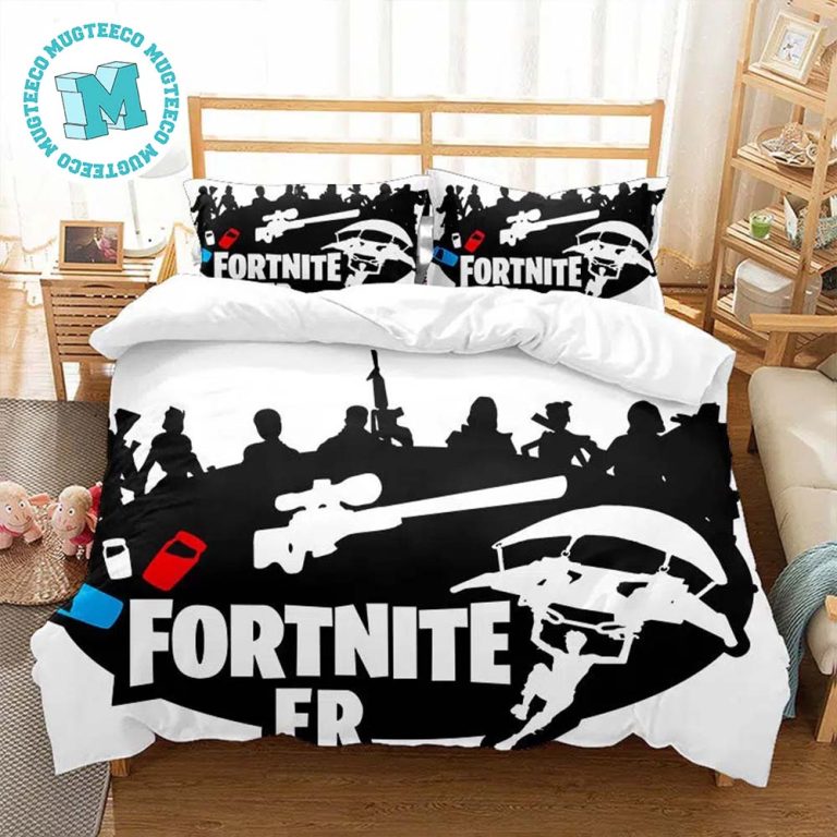 Fortnite FR Black And White Bedding Set Full - Mugteeco