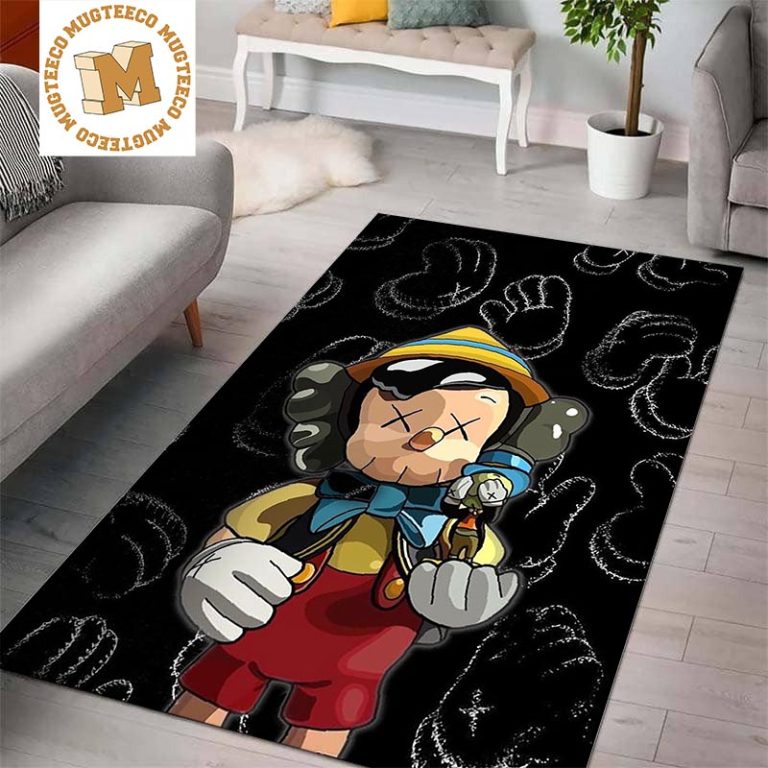 Kaws Seeing Watching Sneaker In Pink Background Rug For Bedroom - Mugteeco