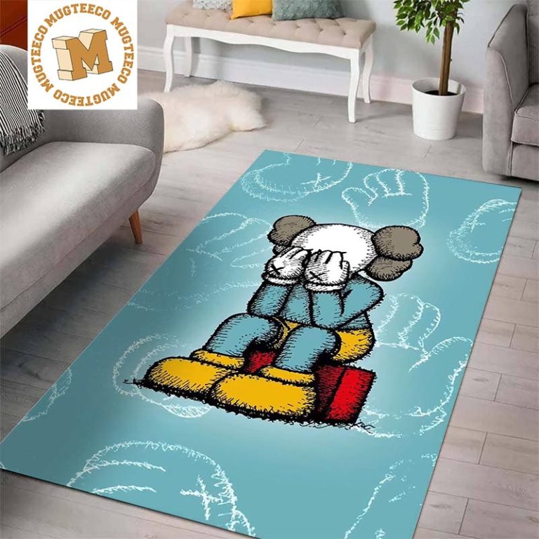Kaws Seeing Watching Sneaker In Pink Background Rug For Bedroom - Mugteeco