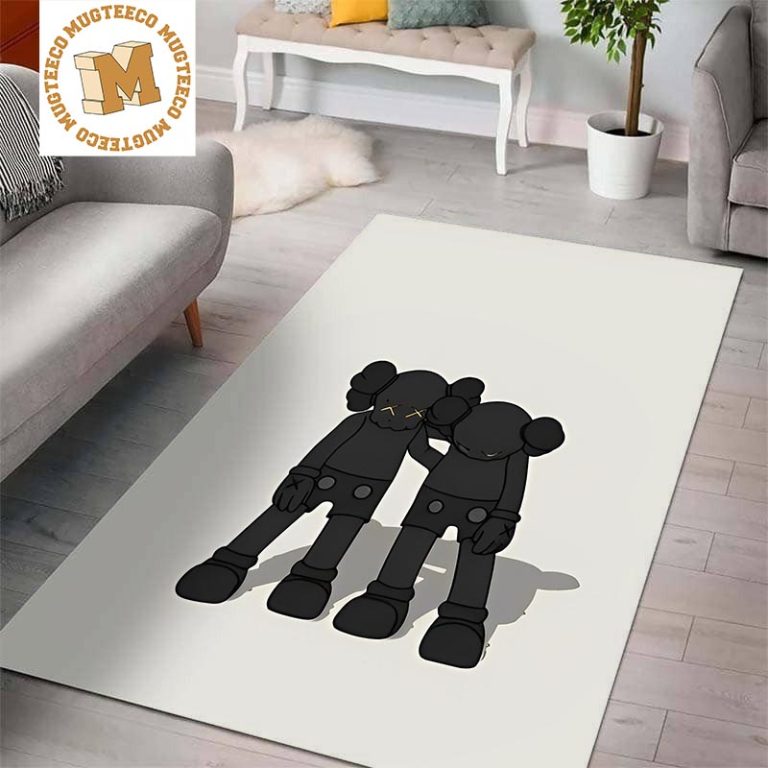 Kaws Holiday Black In White Background Rug Home Decor - Mugteeco