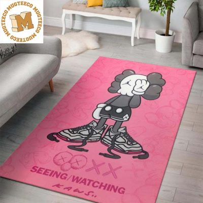 Kaws Seeing Watching Sneaker In Pink Background Rug For Bedroom - Mugteeco