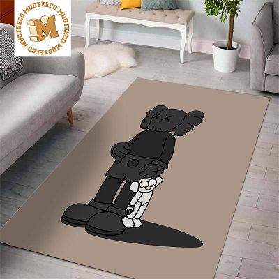 Kaws Take Black Kaws In Brown Background Rug For Bedroom - Mugteeco