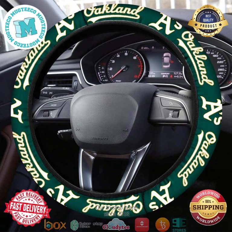 MLB Oakland Athletics Green Steering Wheel Cover - Mugteeco