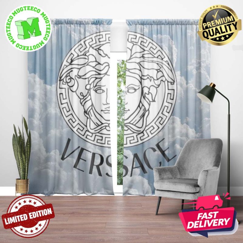 Versace Big Black Signature Logo In Blue Sky Background Window Curtain ...
